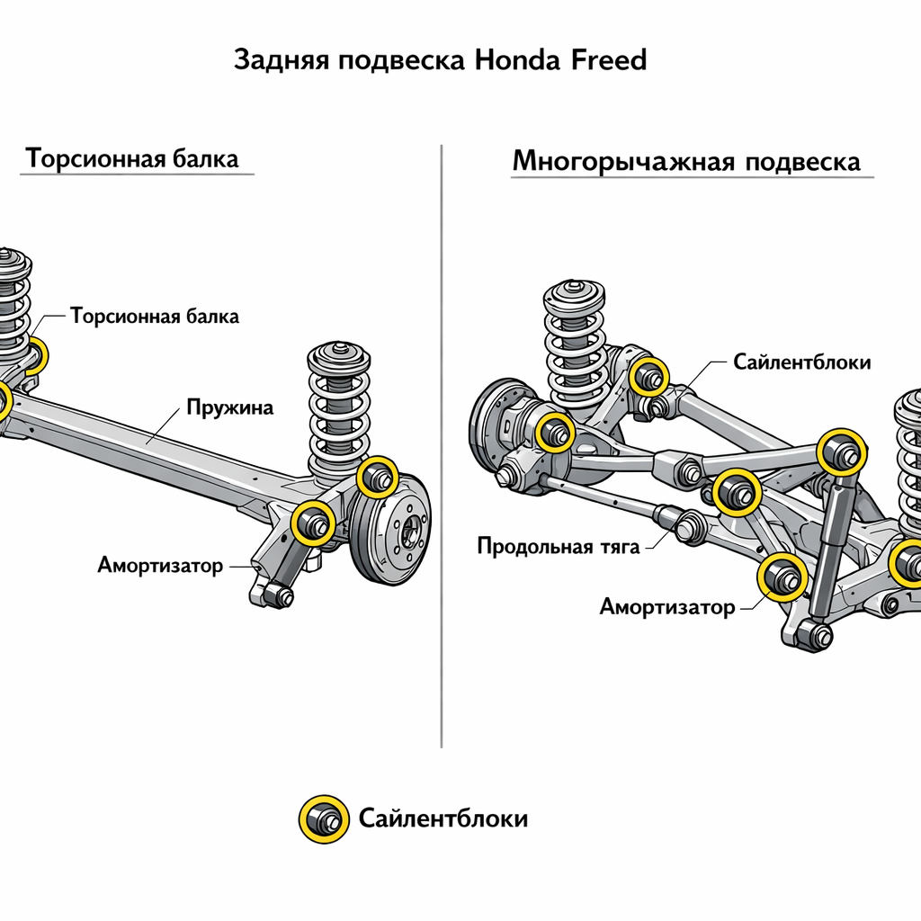 Схема подвески Honda Freed: устройство передней и задней